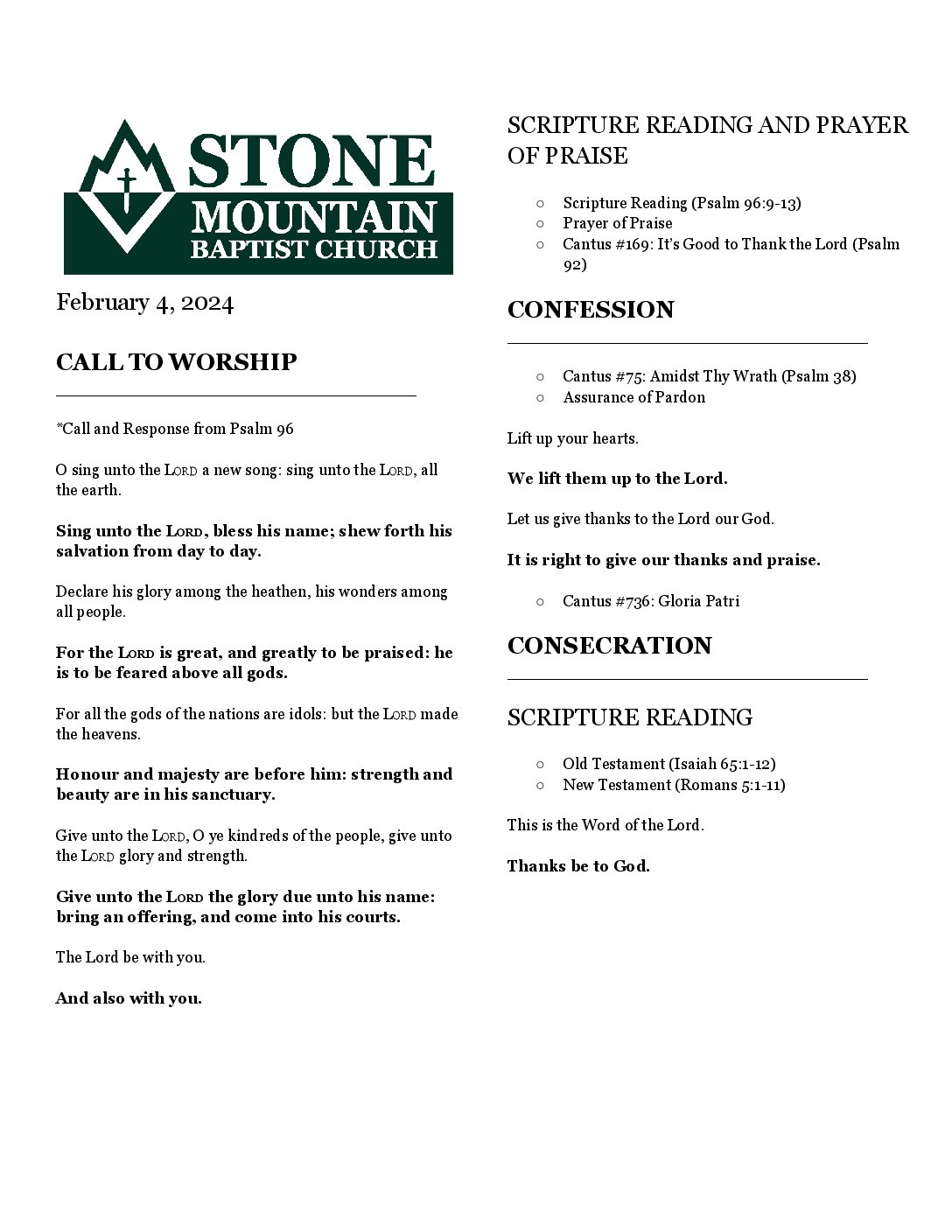 Liturgy - Stone Mountain Baptist Church